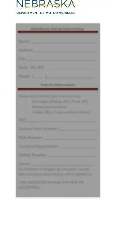 Nebraska Specialty Plates PDF Template » Nebraska Legal Forms